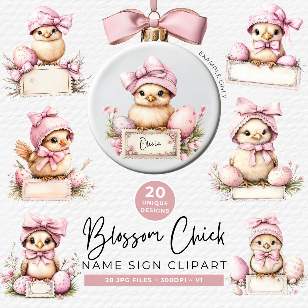 Blossom Chick Name Sign Clipart, Easter Chick PNG, Personalized Nursery ...