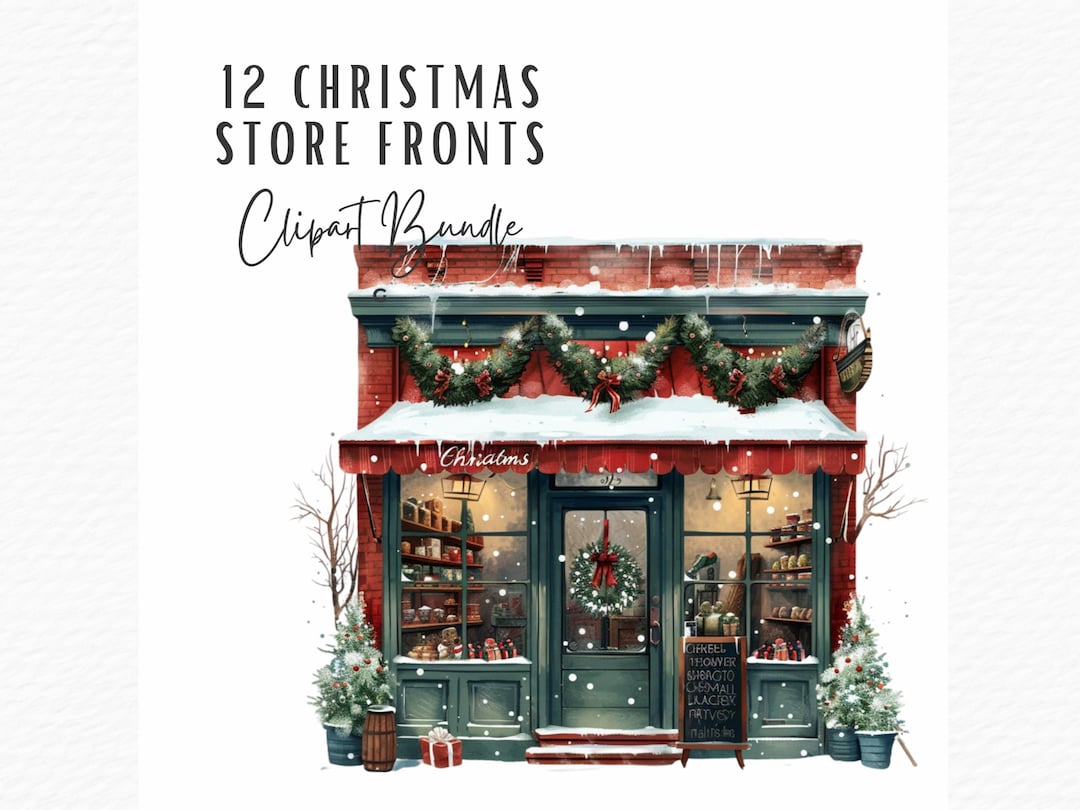Christmas Storefront Clipart Bundle | 12 Cute Winter Christmas Shop ...