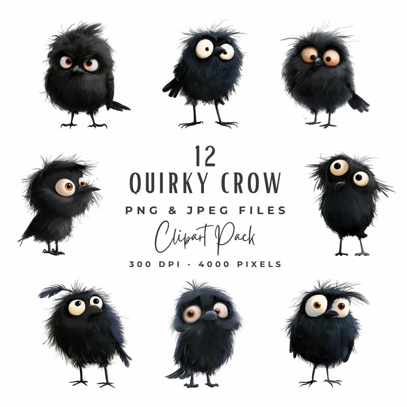 Cute Crow Clipart - Etsy