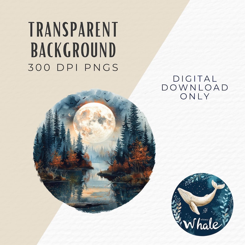 Watercolor Full Moon Clipart | Halloween PNG Images (digital Download ...