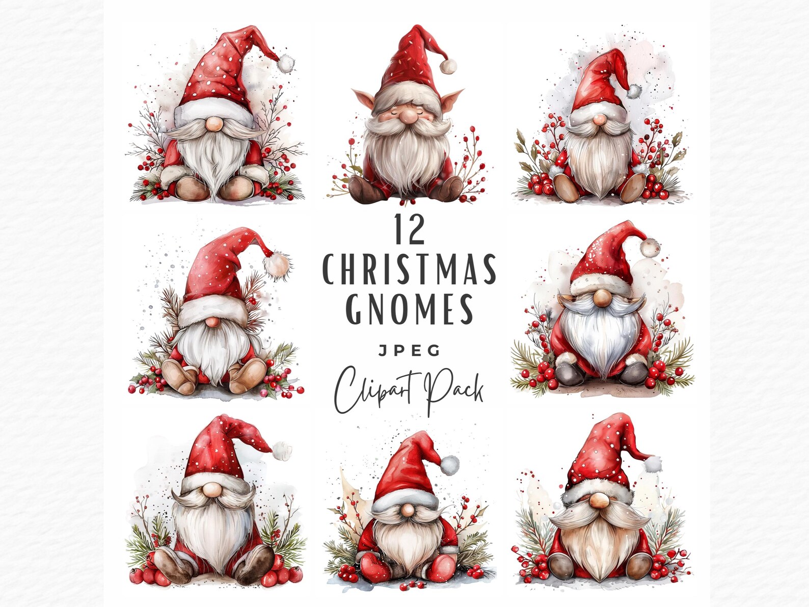 Watercolor Santa Gnome Clipart Bundle, Cute Festive Christmas Santa ...