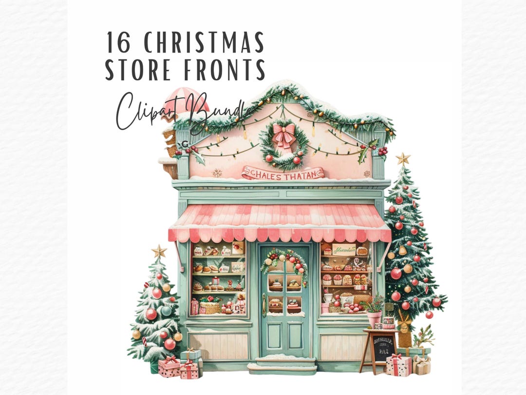 Christmas Storefront Clipart Bundle | 16 Cute Winter Christmas Shop ...