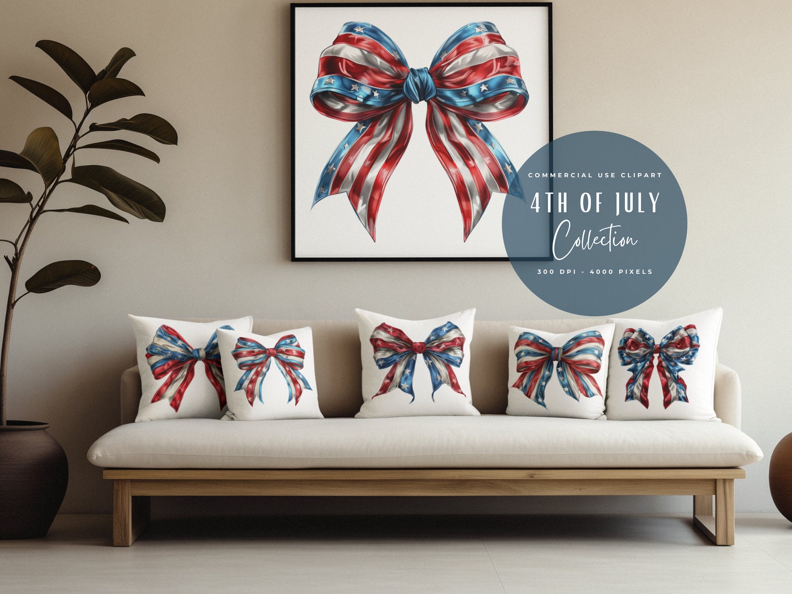 4th of July Coquette Bow Clipart, 16 Independence Day Girly Aesthetic ...