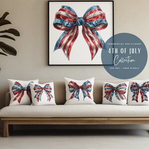 4th of July Coquette Bow Clipart, 16 Independence Day Girly Aesthetic ...