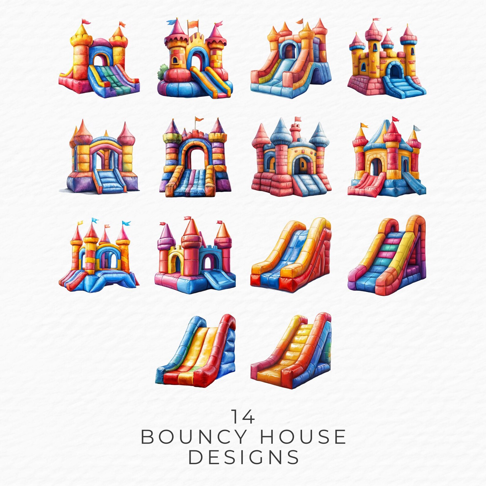 Bouncy House Clipart Bundle, 14 Bouncy Castle Birthday Party Invitation ...