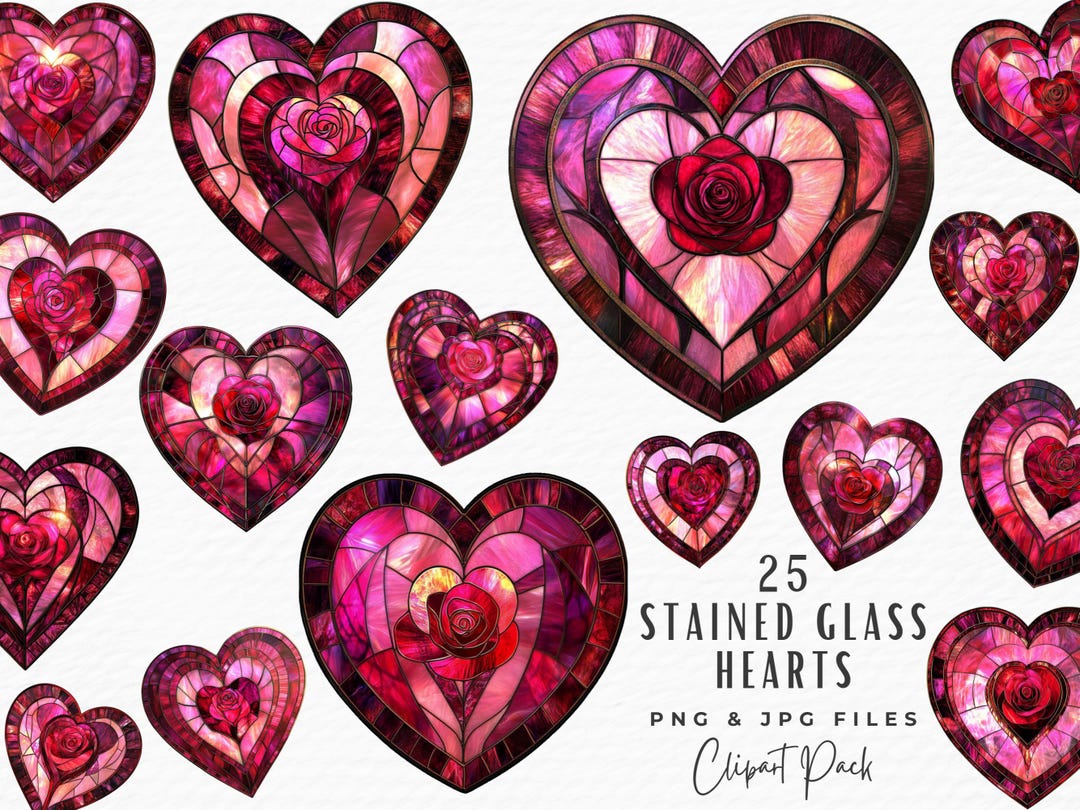 Stained Glass Heart Clipart Bundle: Valentine's Day Art (digital ...