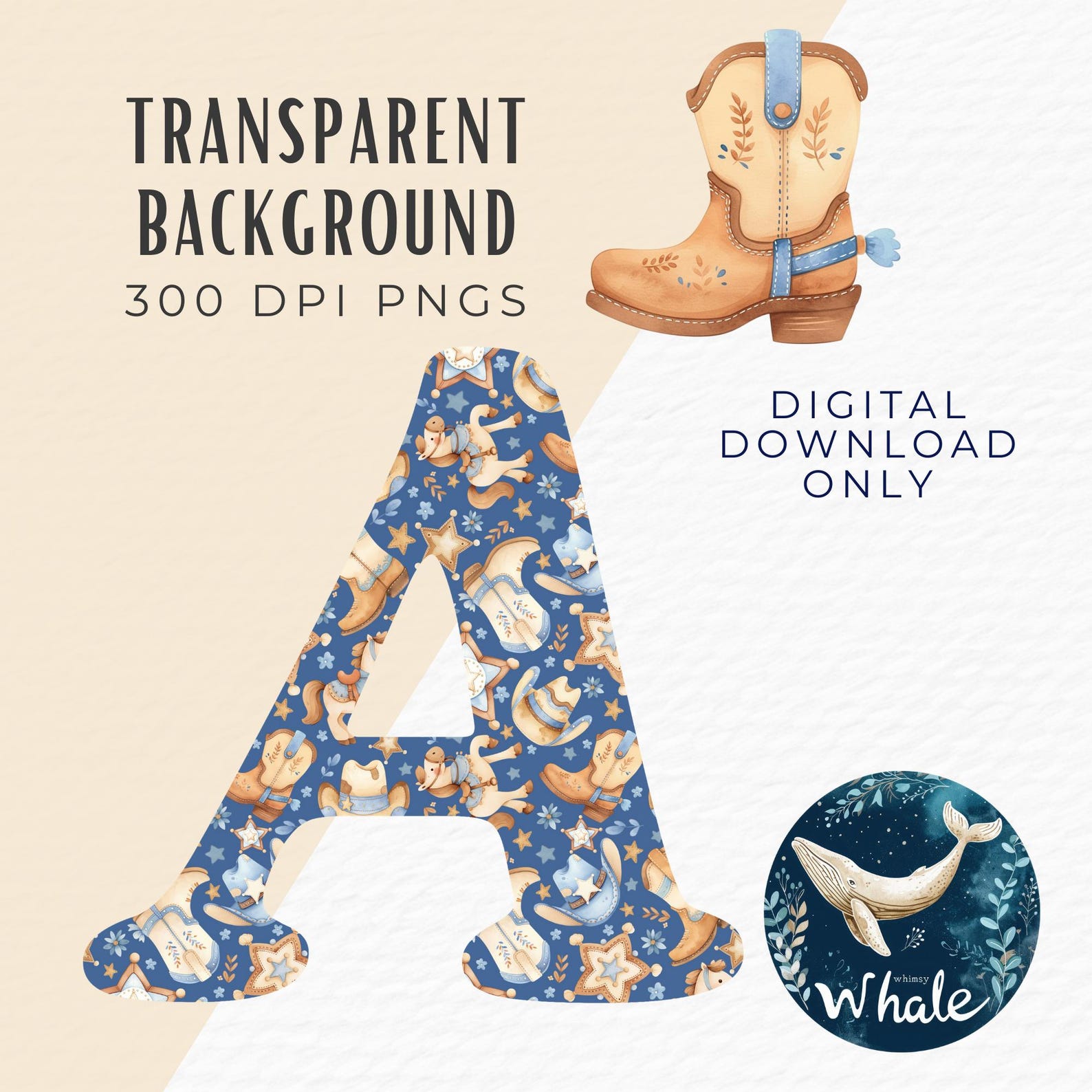 Watercolor Cowboy Alphabet Clipart: Western Letters & Numbers (digital ...