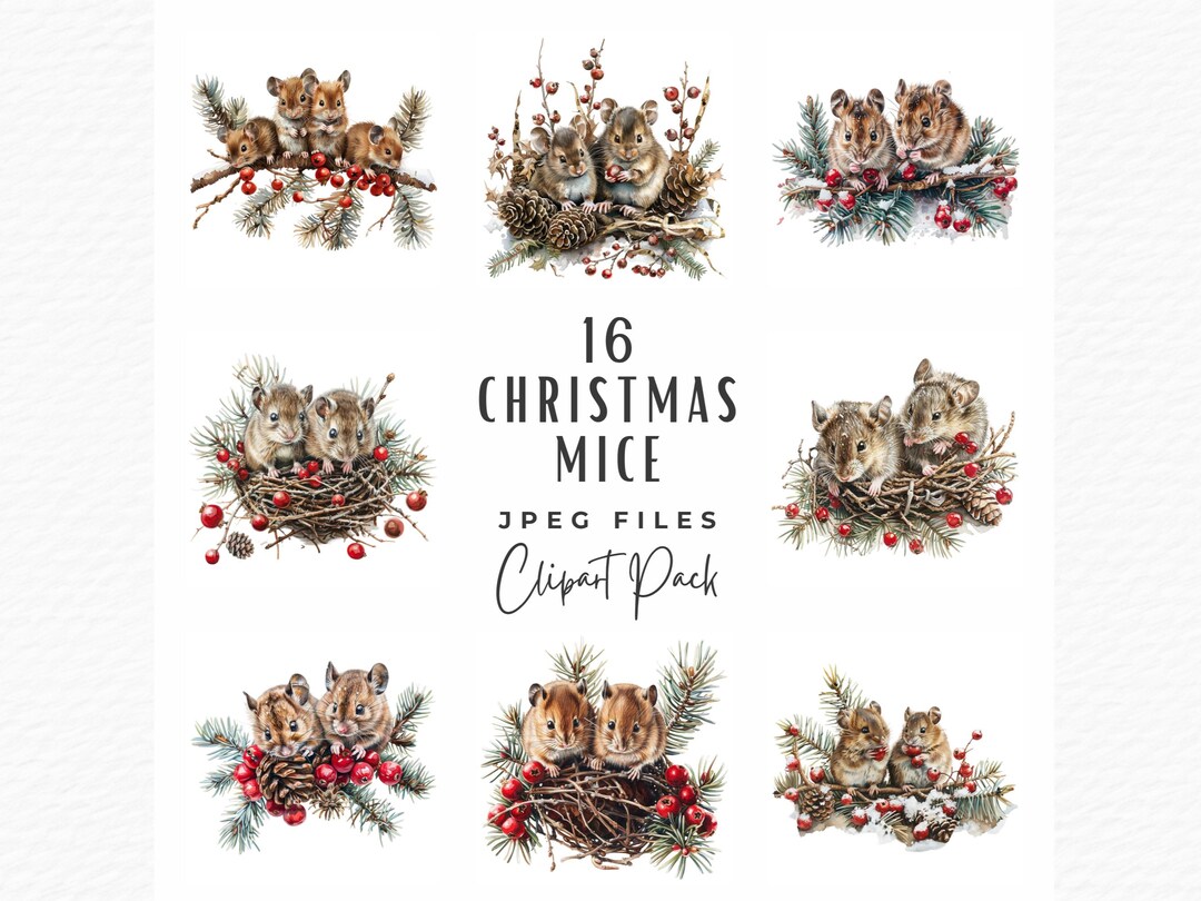 Christmas Mice Clipart Bundle | Watercolor Winter Holiday Cute Mouse ...