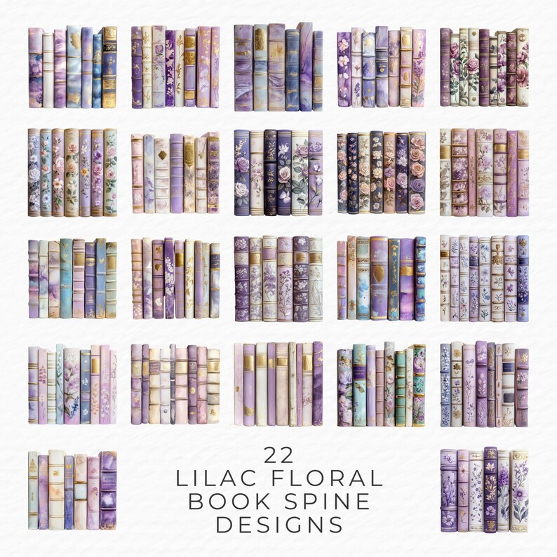 Watercolor Lilac Floral Book Spines Clipart (digital Download) - Etsy