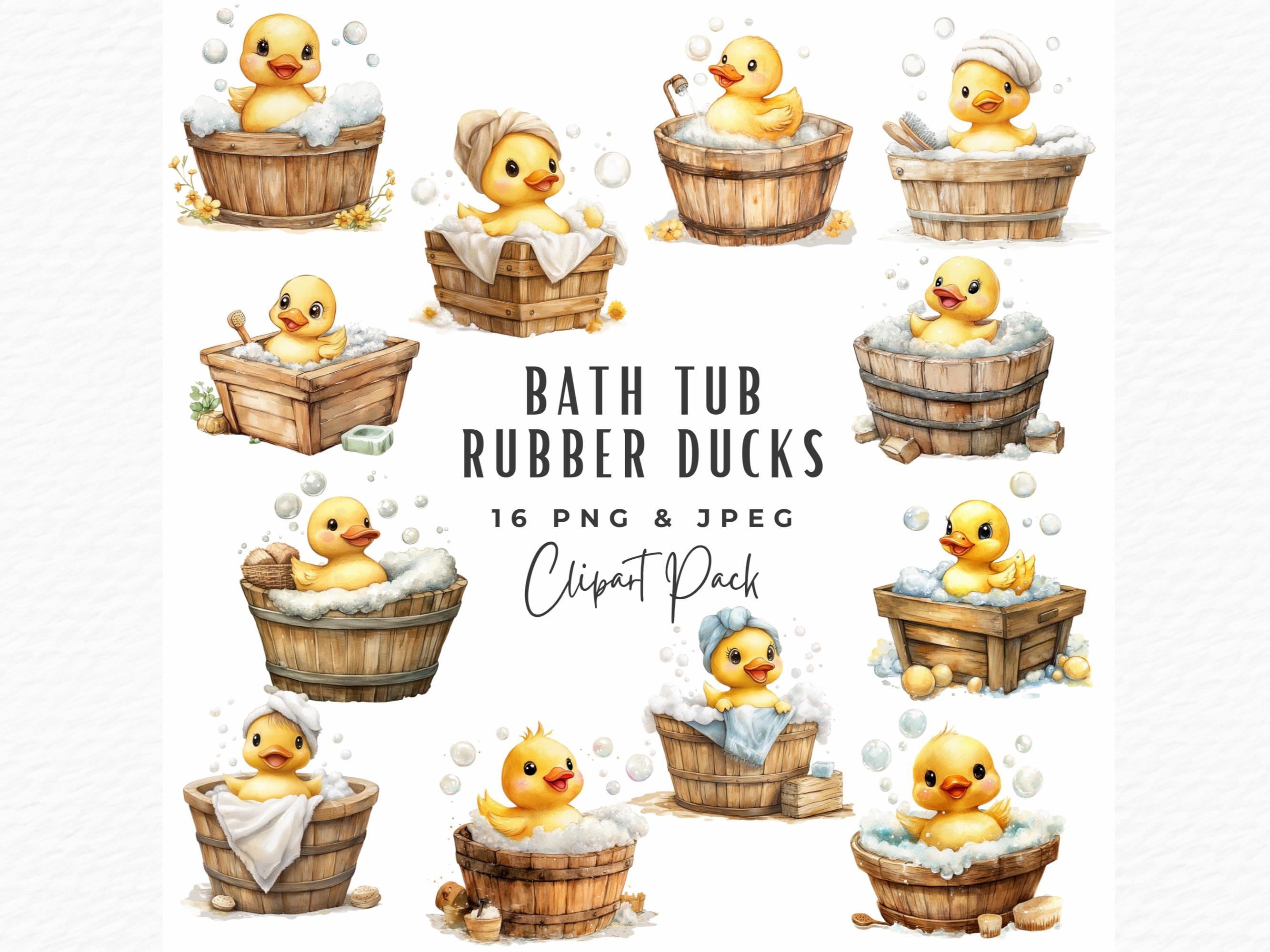 Rubber Duck in Tub Clipart Bundle | Watercolor Baby Rubber Duck Bubble ...