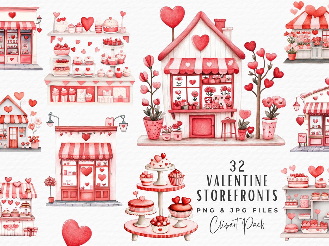 Valentine Storefront Clipart Bundle: Watercolor Candy Shop (digital ...