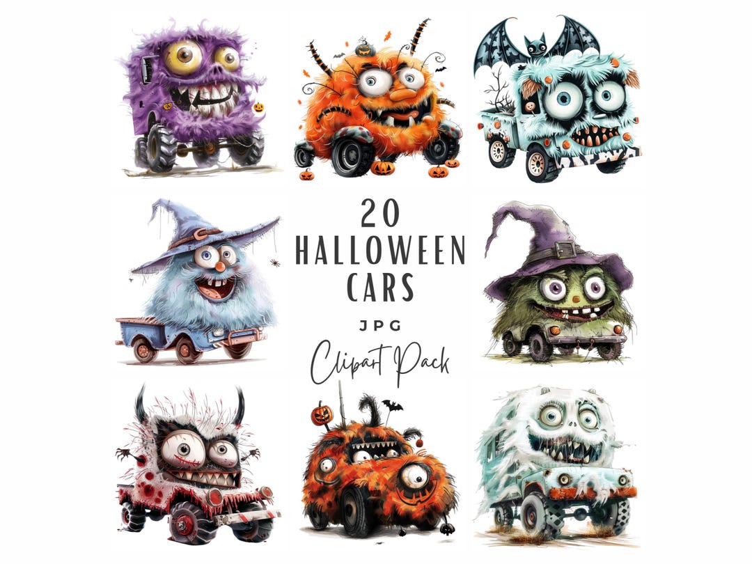 Quirky Halloween Car Clipart Bundle, Halloween Monster Truck Clip Art ...