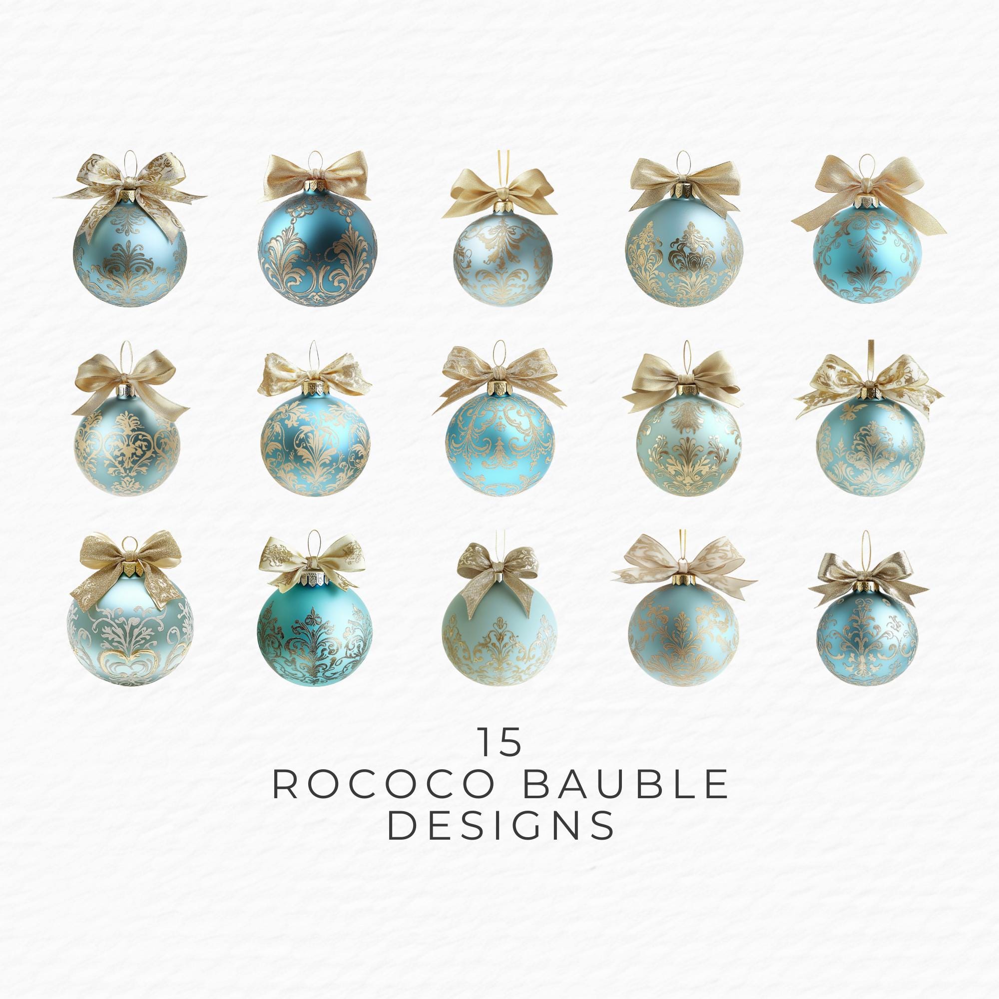 Rococo Christmas Clipart Bundle, 15 Cute Blue & Gold Rococo Christmas ...