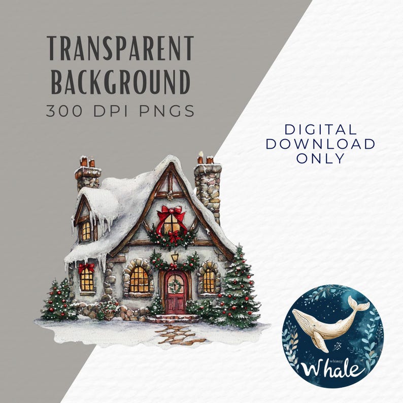 Watercolor Christmas Cottage Clipart, Cozy Winter Houses (digital ...