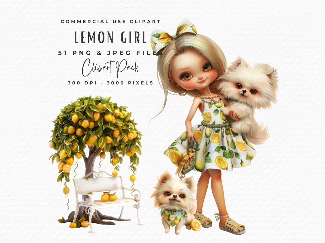 51 Watercolor Lemon Girls Clipart Bundle | Citrus Lemonade Digital ...