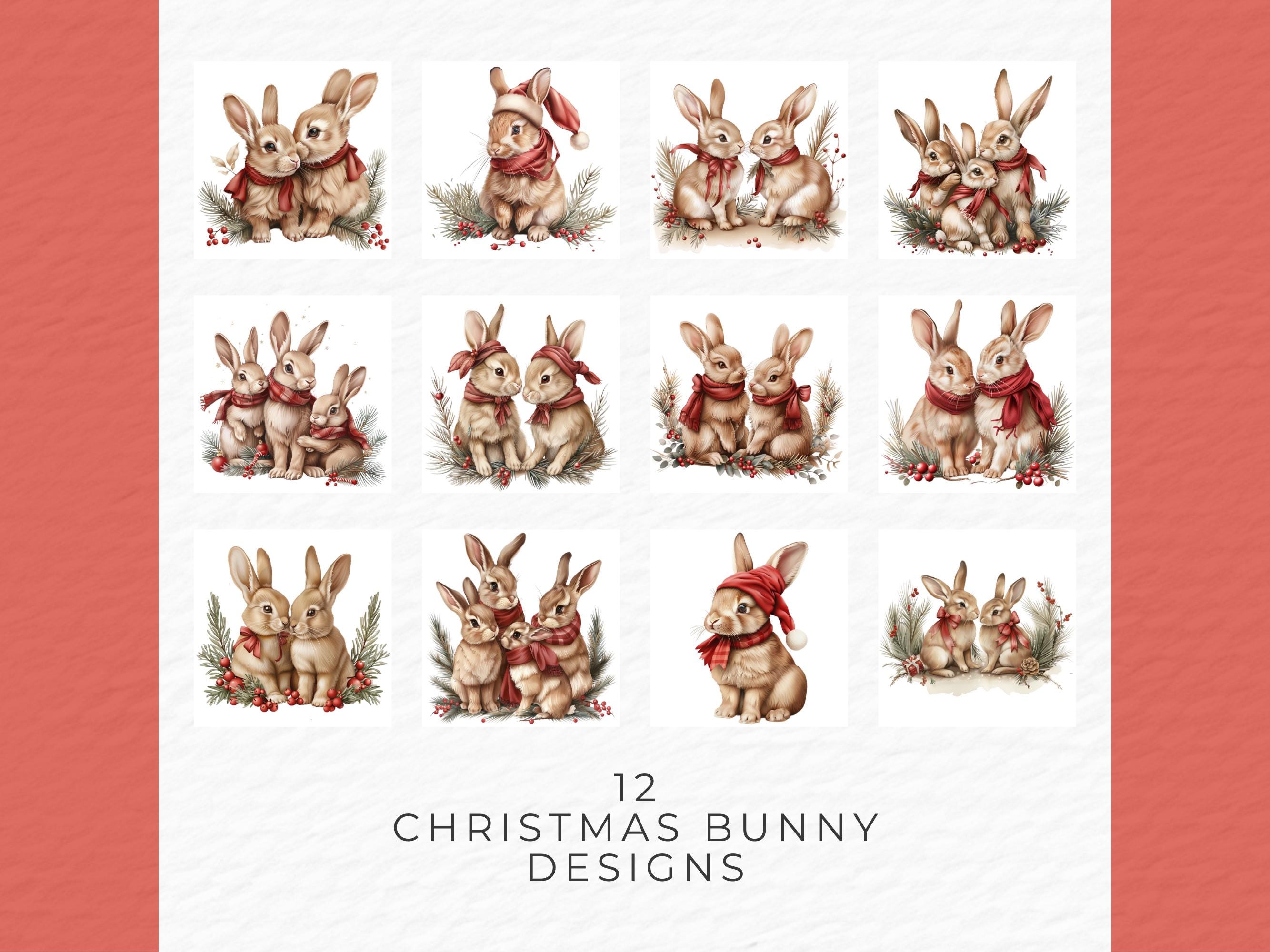 Winter Rabbit Clipart Bundle, 12 Cute Whimsical Watercolor Christmas ...