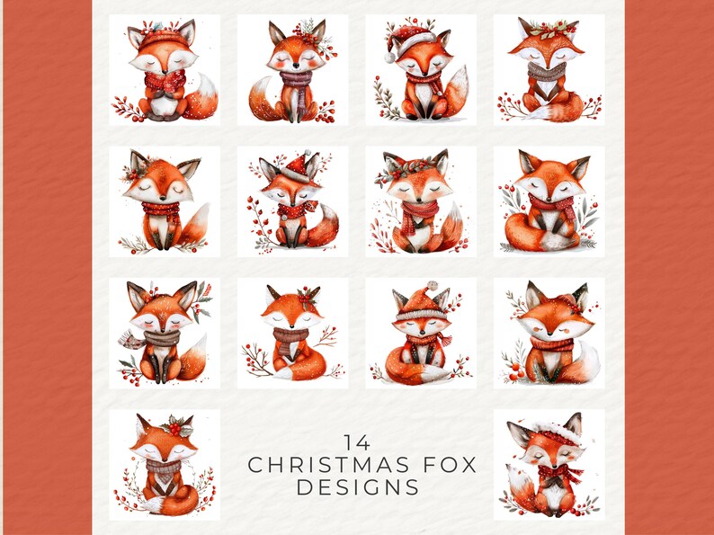 Watercolor Christmas Fox Clipart Bundle, Winter Woodland (digital ...