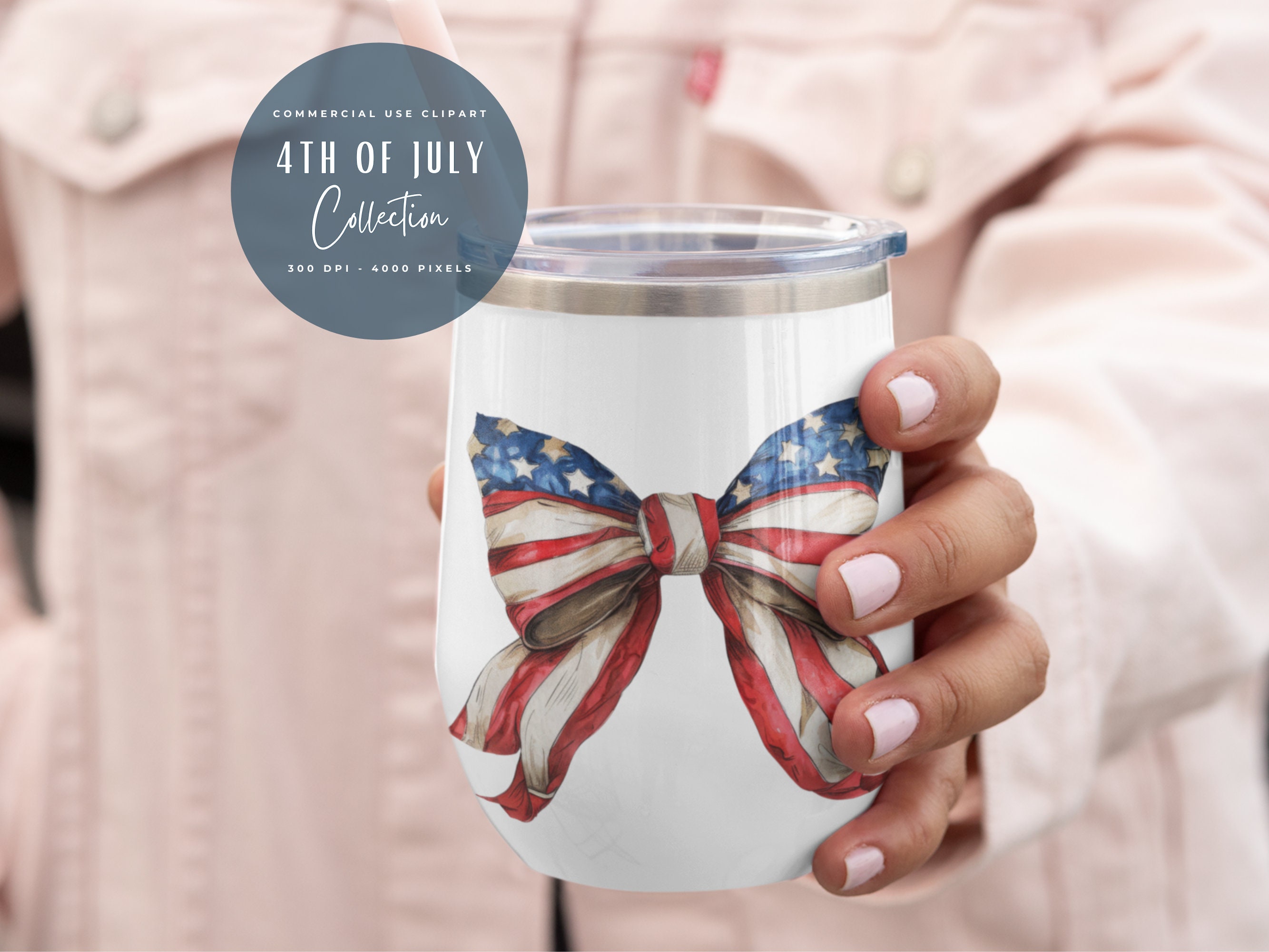 Patriotic Clipart Coquette Bow PNG JPG, Independence Day Vintage 4th of ...