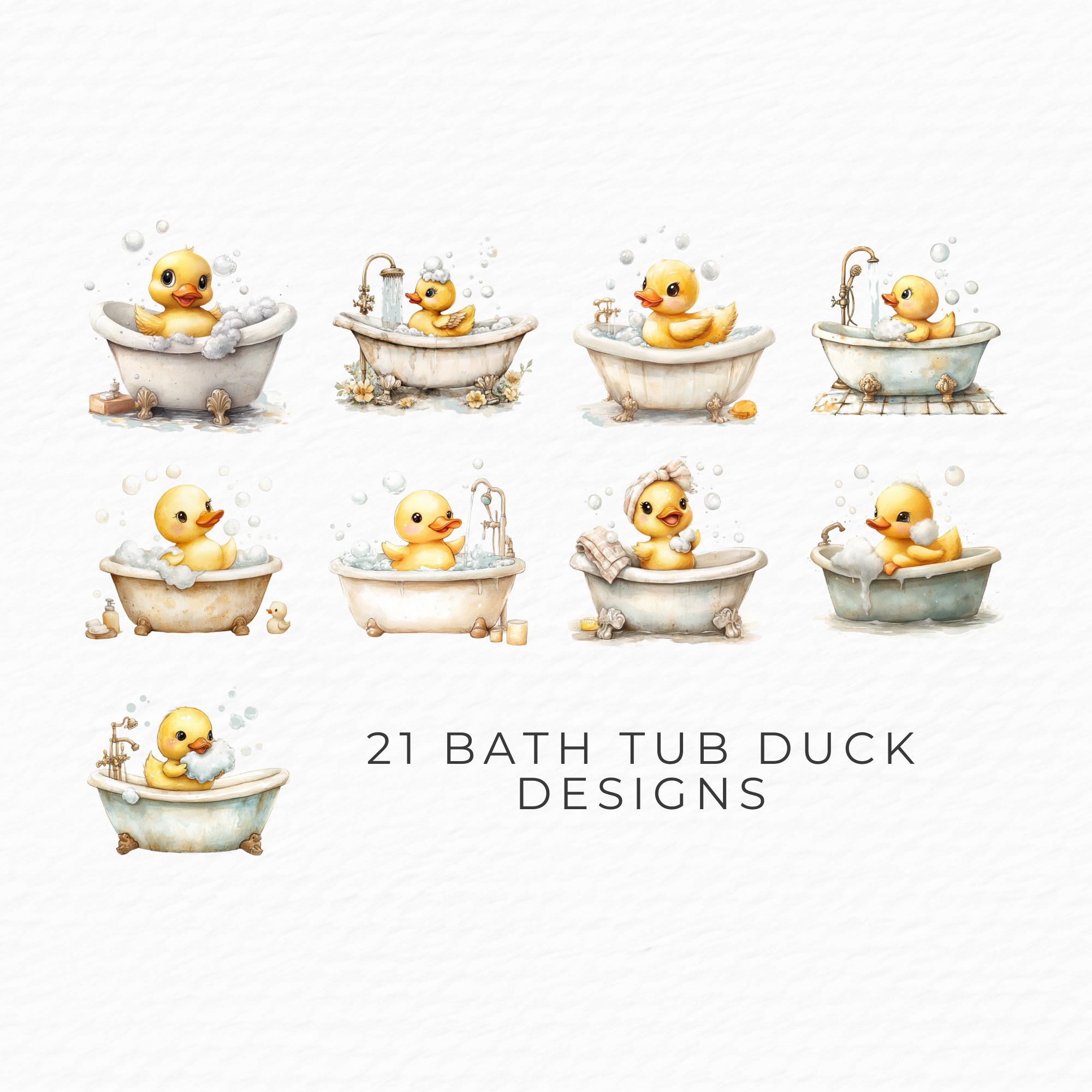 Rubber Duck in Tub Clipart Bundle | Watercolor Baby Rubber Duck Bubble ...