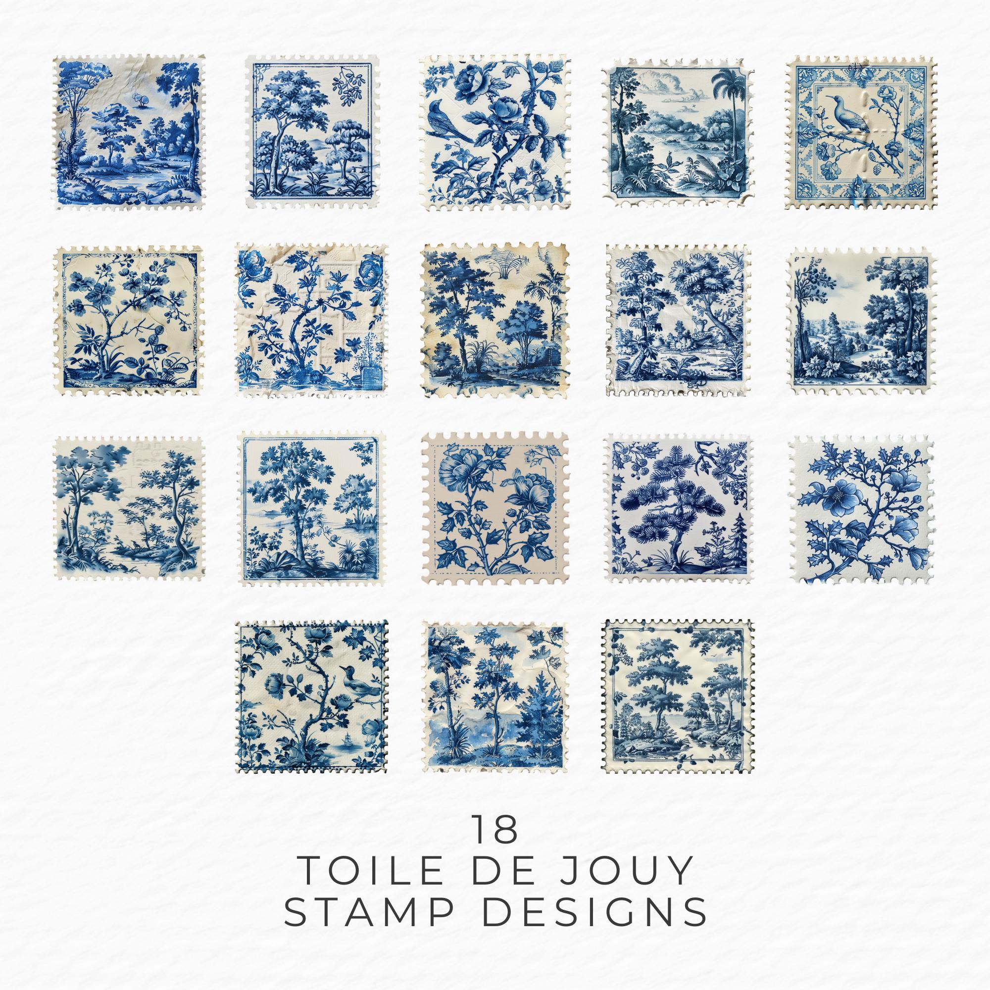 Toile De Jouy Stamp Clipart: 18 Blue Floral Designs (digital Download ...