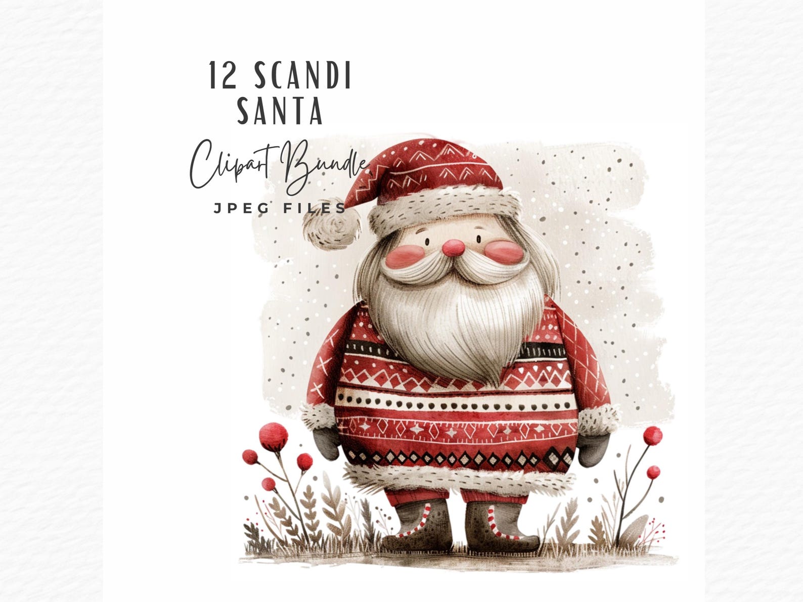 Scandi Santa Clipart Bundle Watercolor Scandinavian Gnome Christmas ...