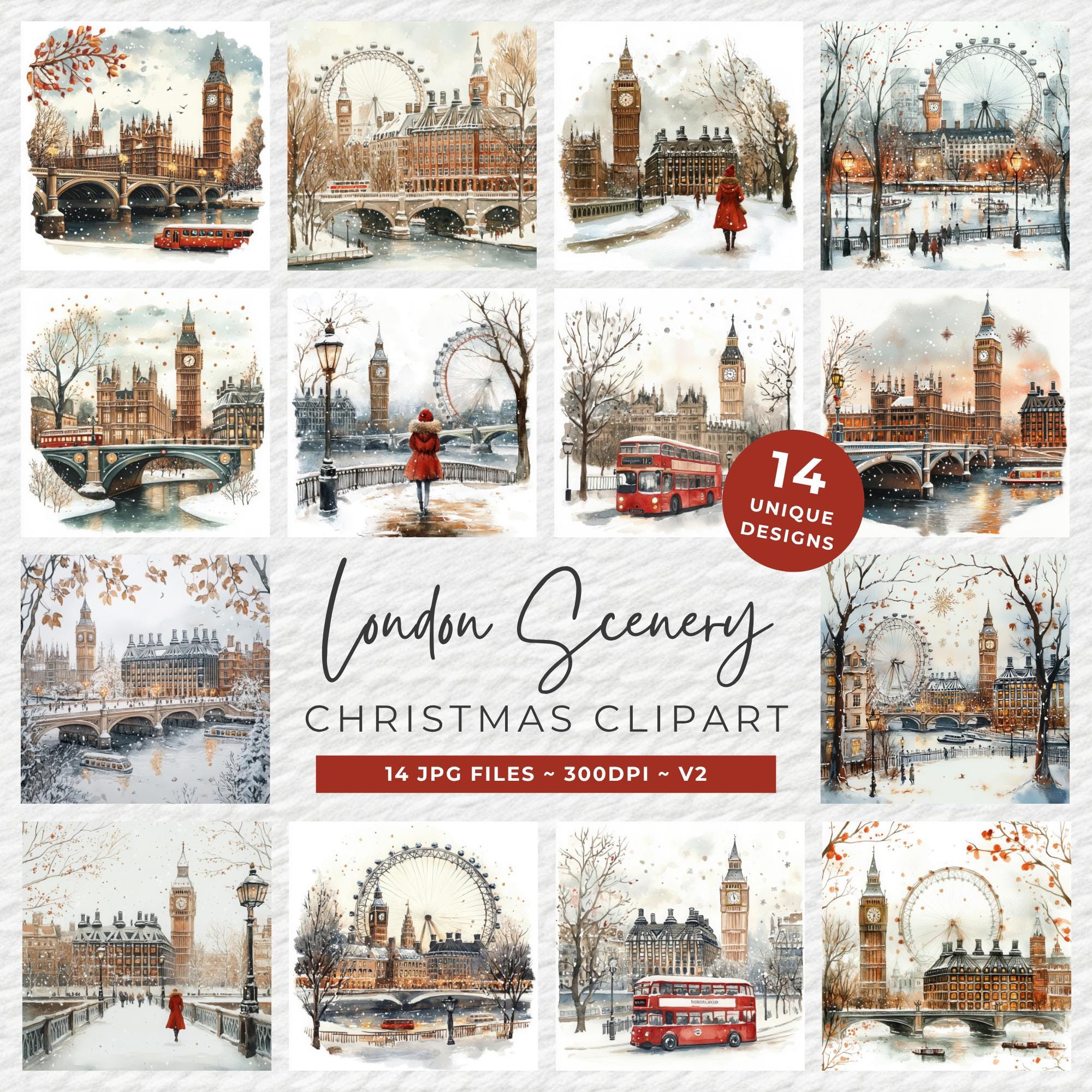 Clipart Winter in London | Watercolour Winter Wonderland Christmas in ...