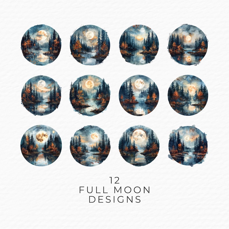Watercolor Full Moon Clipart | Halloween PNG Images (digital Download ...