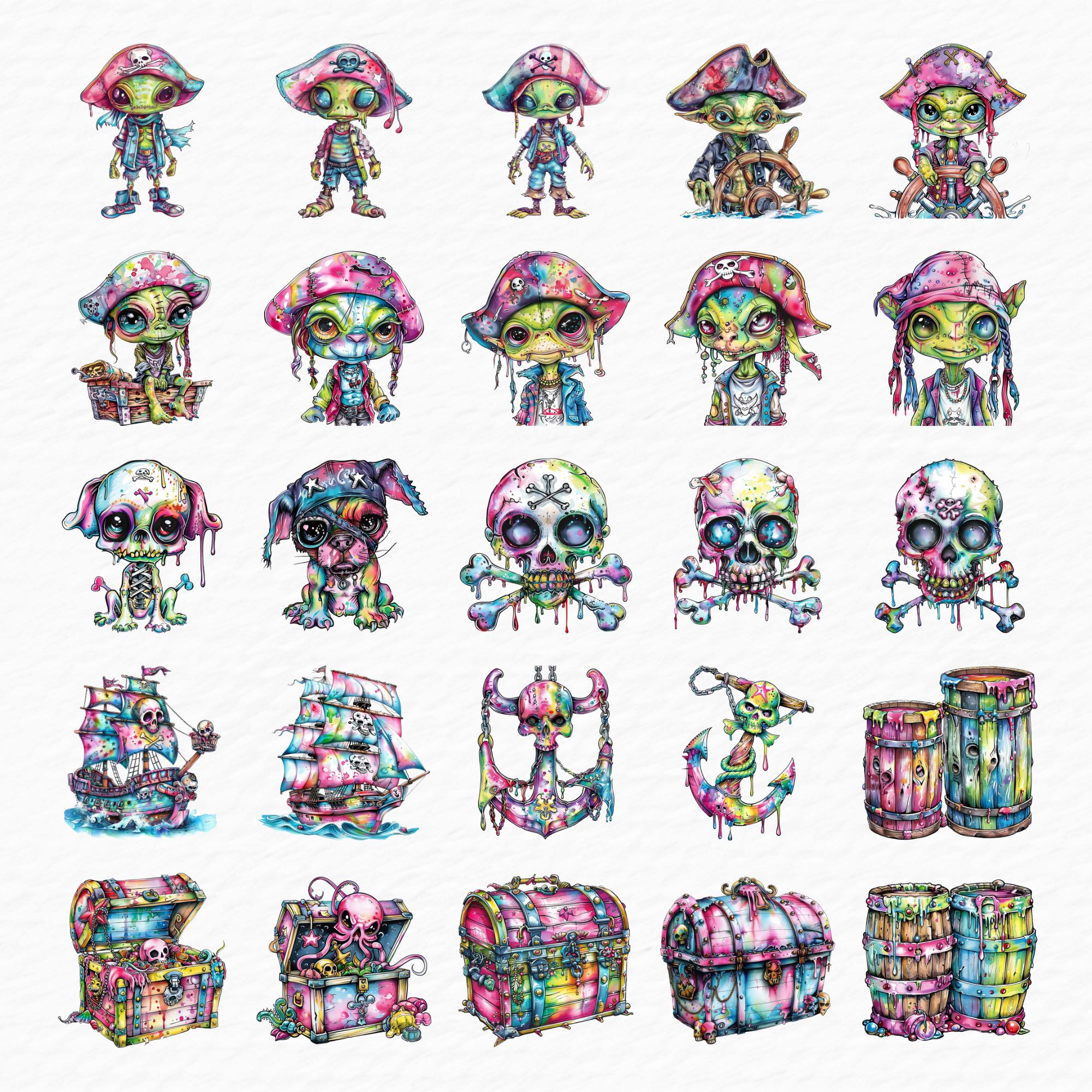 Watercolor Pirate Clipart Set, Cute Pirate Ship Illustrations, Treasure ...