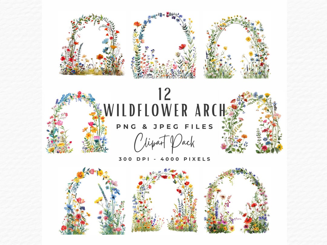 Watercolor Wildflower Arch Clipart | Boho Floral Illustration (digital ...