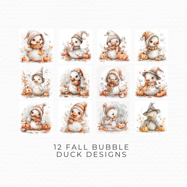Fall Duck Clipart Bundle | 12 Watercolor Halloween Bubble Ducks Clip ...