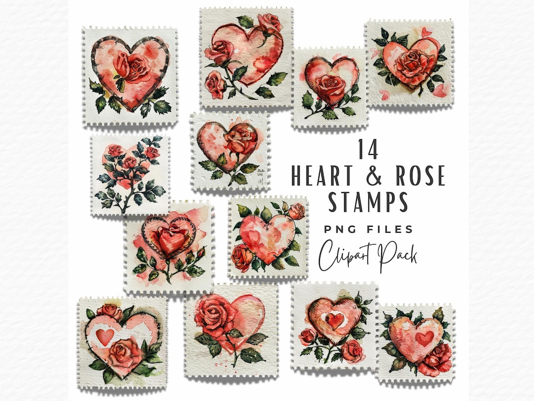 Valentine Postage Stamps Clipart Bundle, 14 Old Fashioned Vintage ...