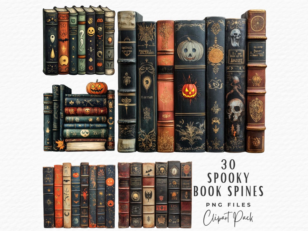 30 Spooky Book Spine Clipart, Vintage Spooky Pumpkin Book Spines ...