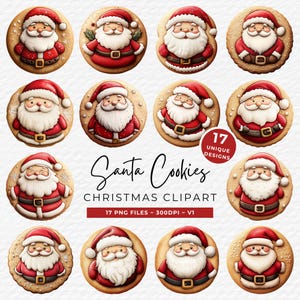 Santa Claus Cookie Clipart, Festive Christmas Cookie Graphics, Kawaii ...