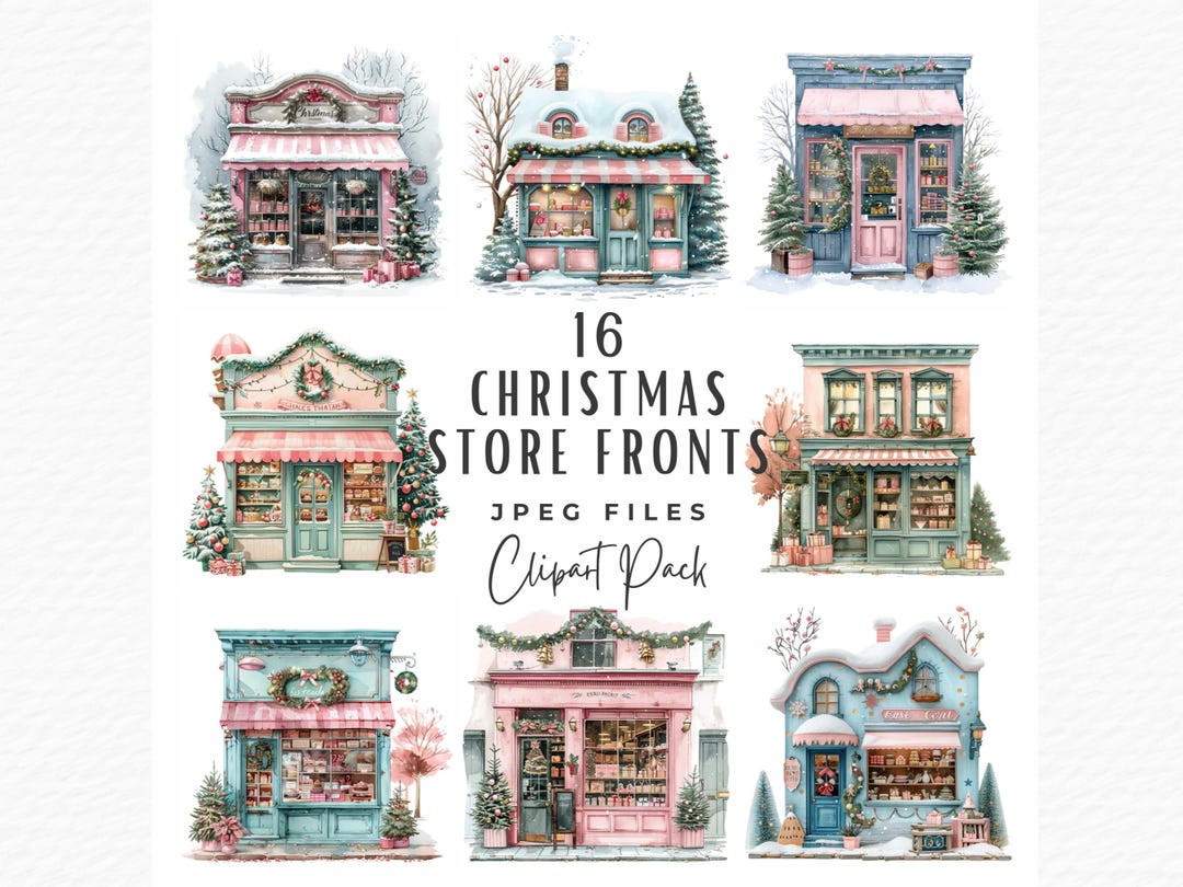 Christmas Storefront Clipart Bundle | 16 Cute Winter Christmas Shop ...
