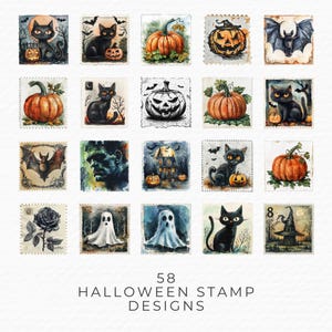 Halloween Postage Stamp Clipart Bundle, 58 Vintage Spooky Faux Postage ...