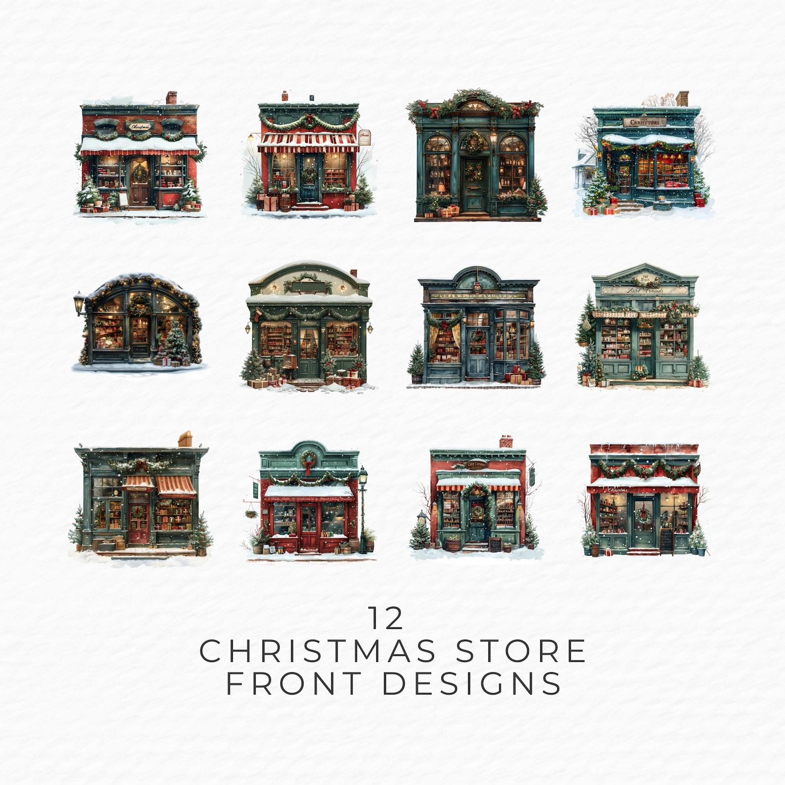 Christmas Storefront Clipart Bundle 12 Cute Winter Christmas Shop Clip ...