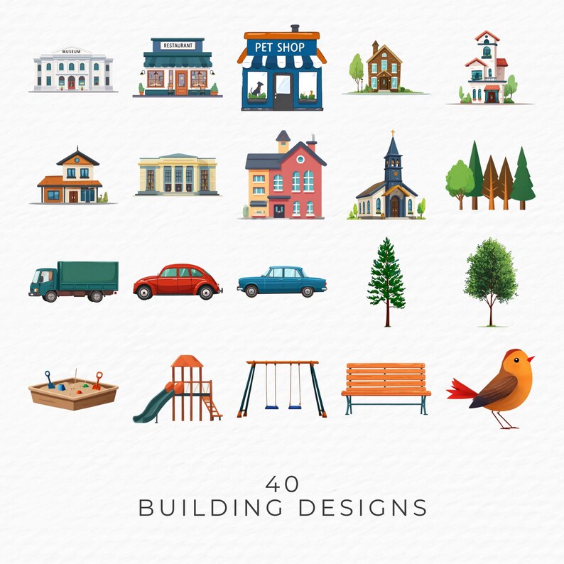 Community Building Clipart Set, Instant Download of Colorful School ...