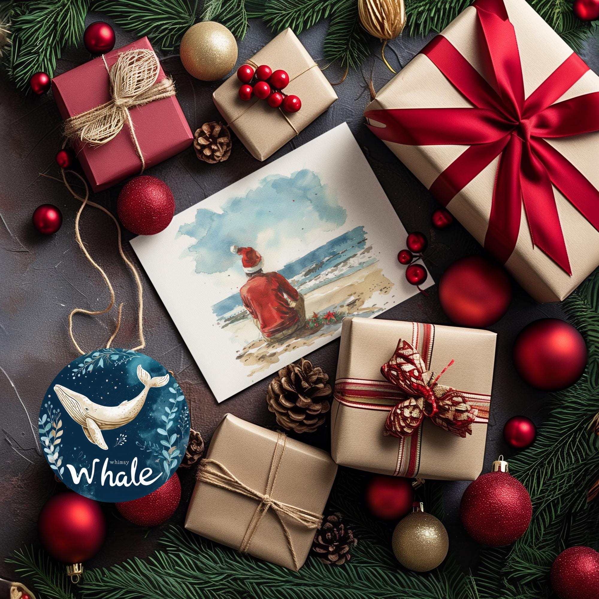 Watercolor Christmas Beach Clipart Bundle, Tropical Coastal Christmas ...