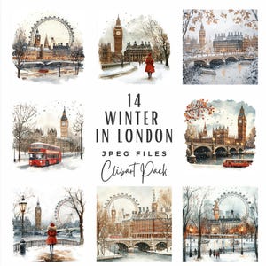 Clipart Winter in London | Watercolour Winter Wonderland Christmas in ...