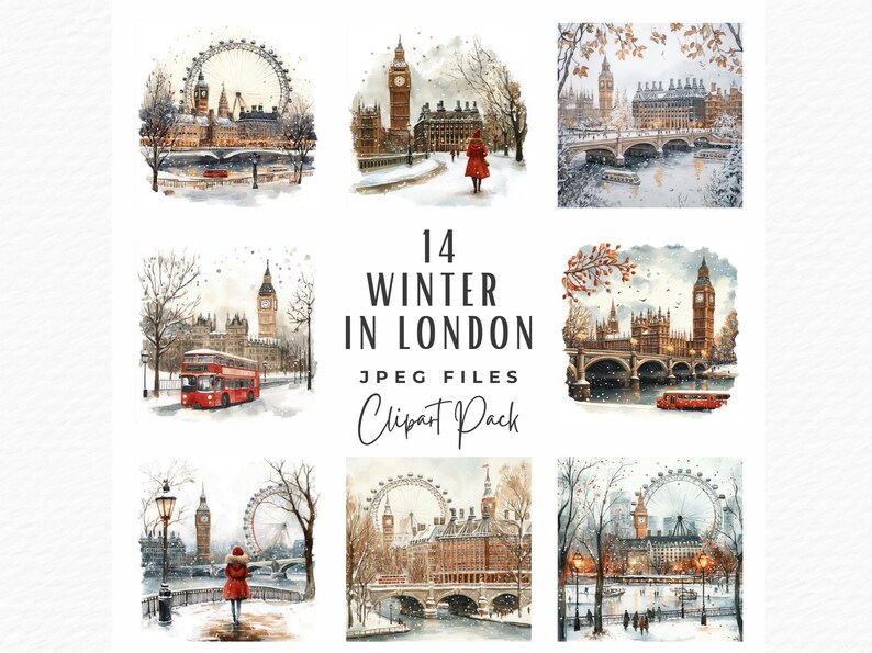 Clipart Winter in London | Watercolour Winter Wonderland Christmas in ...