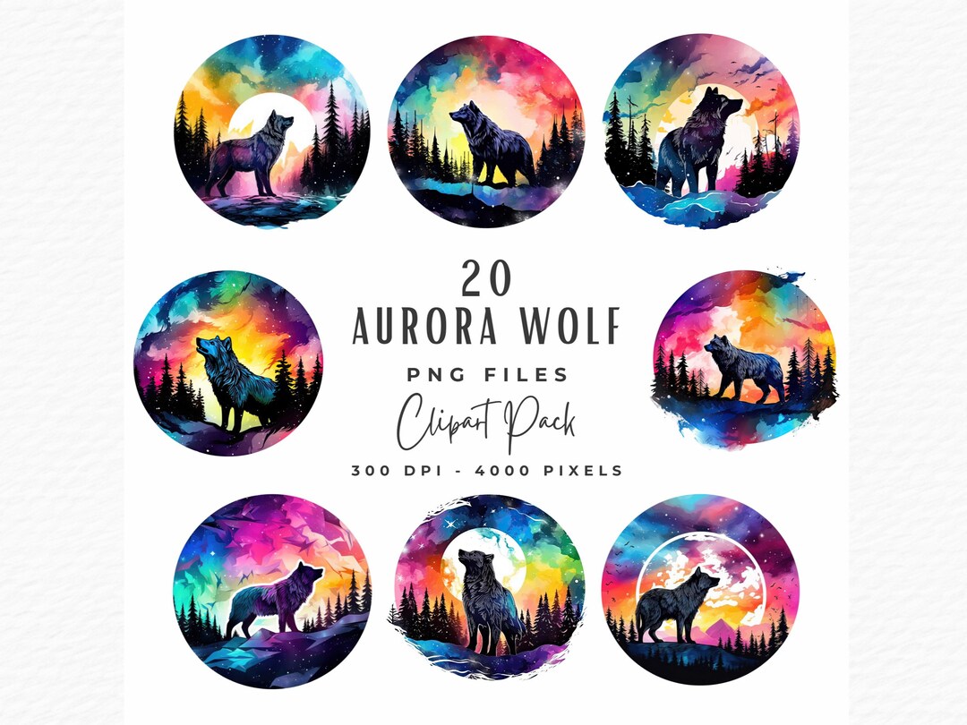 Watercolor Aurora Borealis Wolf Clipart, Northern Lights PNG (digital ...