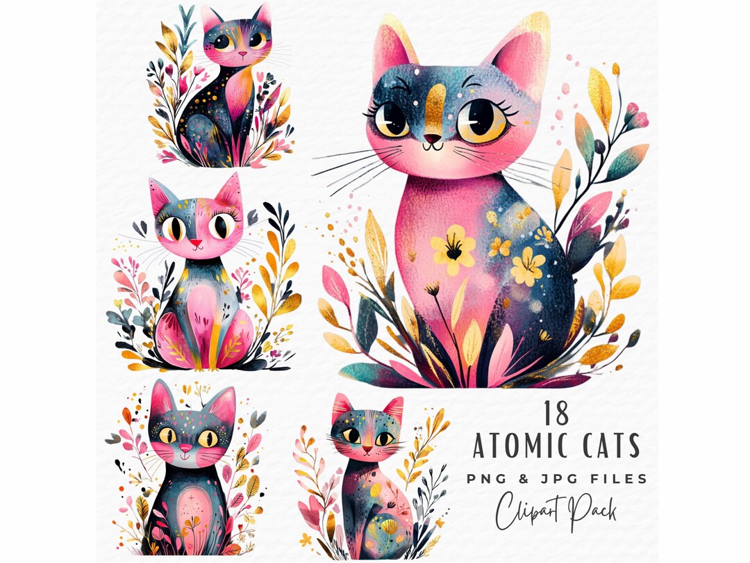 Retro Atomic Cat Clipart Bundle, Mid Century Modern PNG (digital Download) - Etsy UK