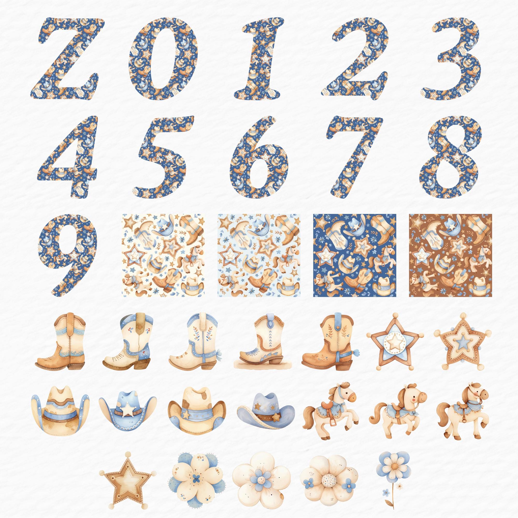 Watercolor Cowboy Alphabet Clipart: Western Letters & Numbers (digital ...