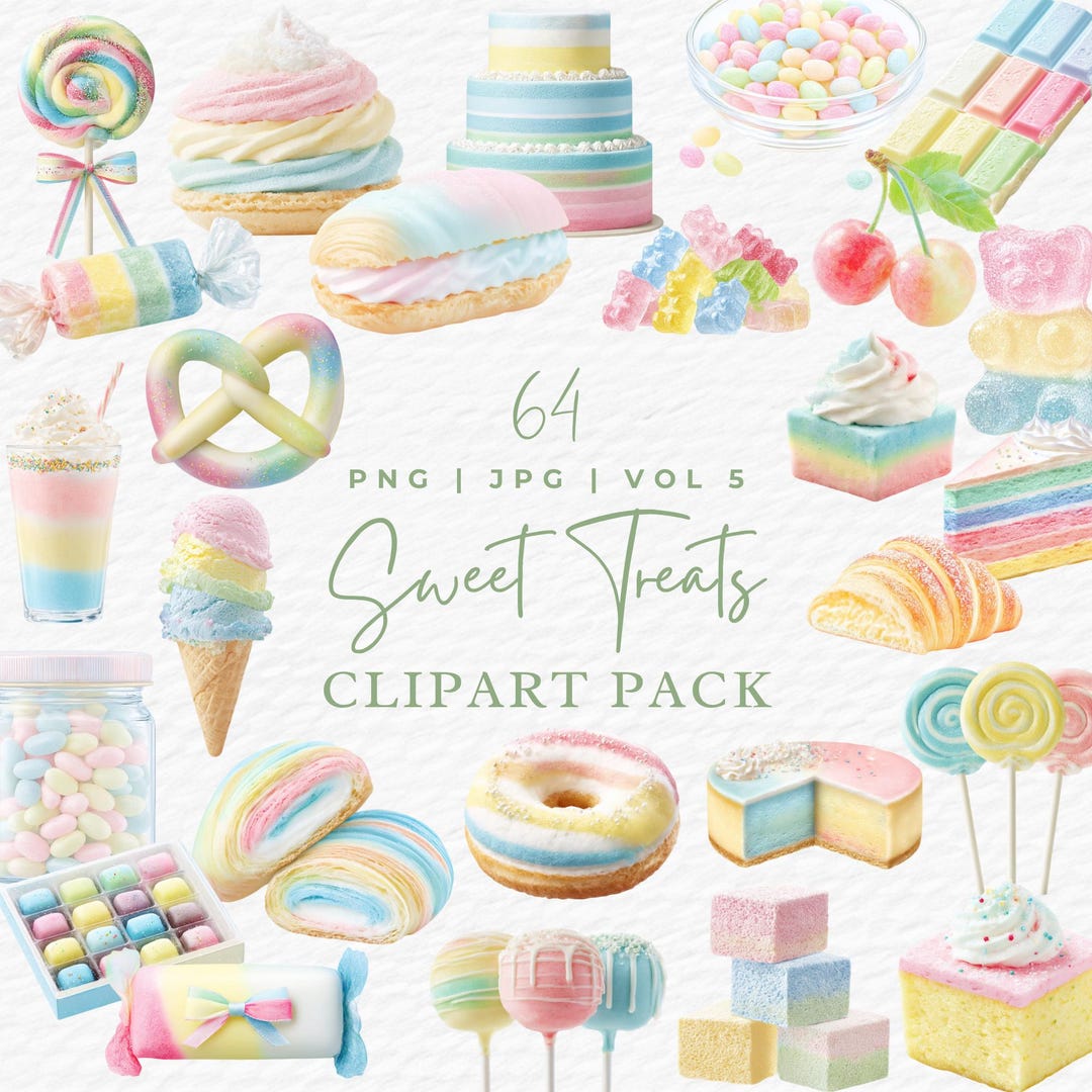 Watercolor Sweet Treats Clipart Bundle, Pastel Desserts (digital ...