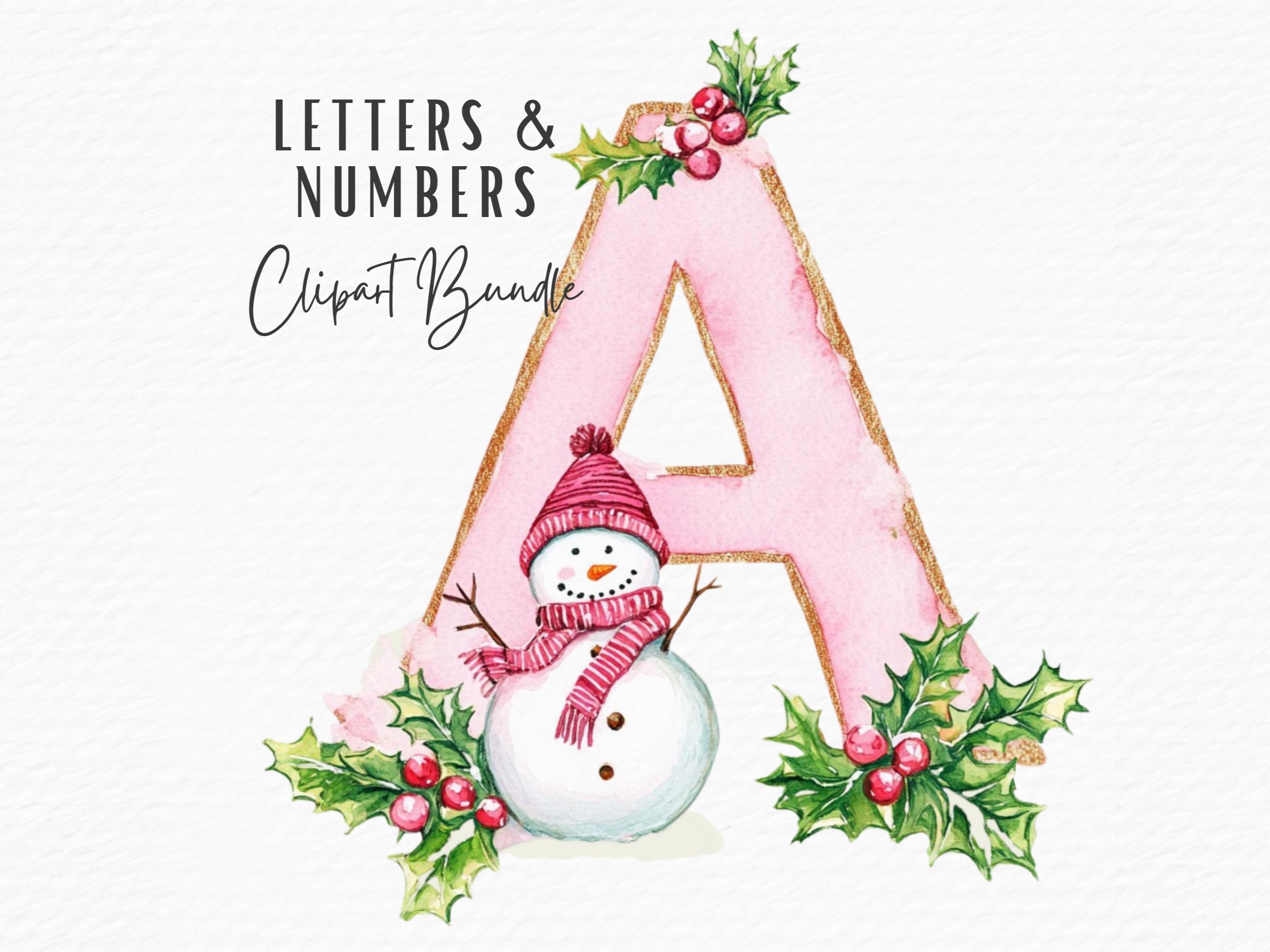 Christmas Snowman Alphabet Clipart, Pink Gold Letters, PNG (digital ...