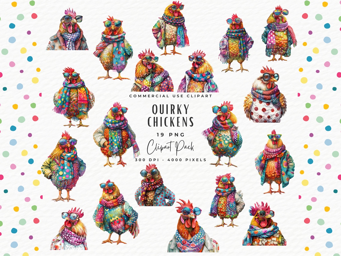 19 Quirky Chicken Clipart Bundle Commercial Use Cute Farm Animals Funny ...