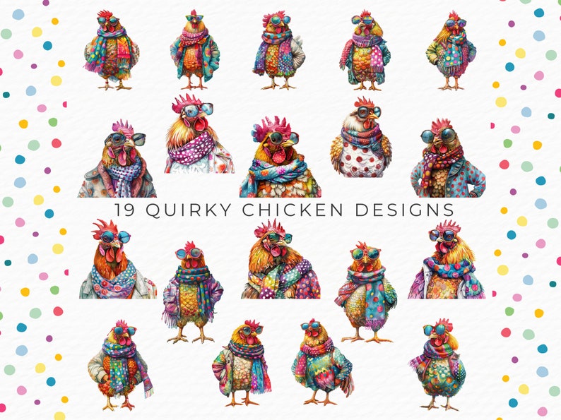 19 Quirky Chicken Clipart Bundle Commercial Use Cute Farm Animals Funny ...