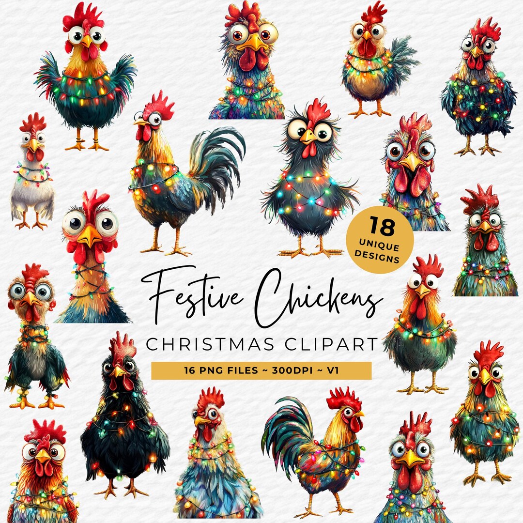 Quirky Festive Chicken Clipart – Funny Holiday PNG Bundle, Cute Farm ...