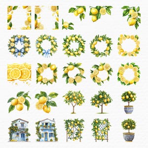 Mediterranean Lemon Clipart Bundle, 50 Watercolor Mediterranean Italian ...