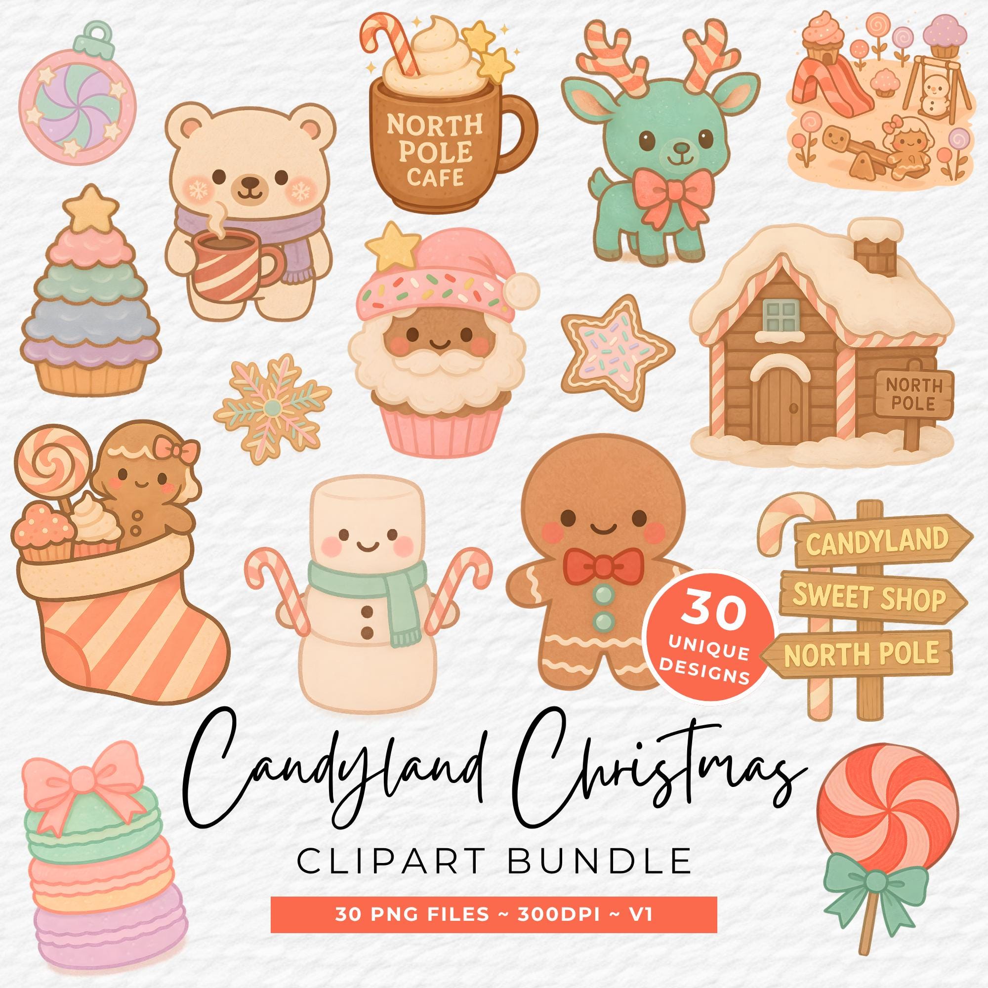 Pink Christmas Candyland Clipart, Cute Watercolor Sweets, Cakes, Ice ...